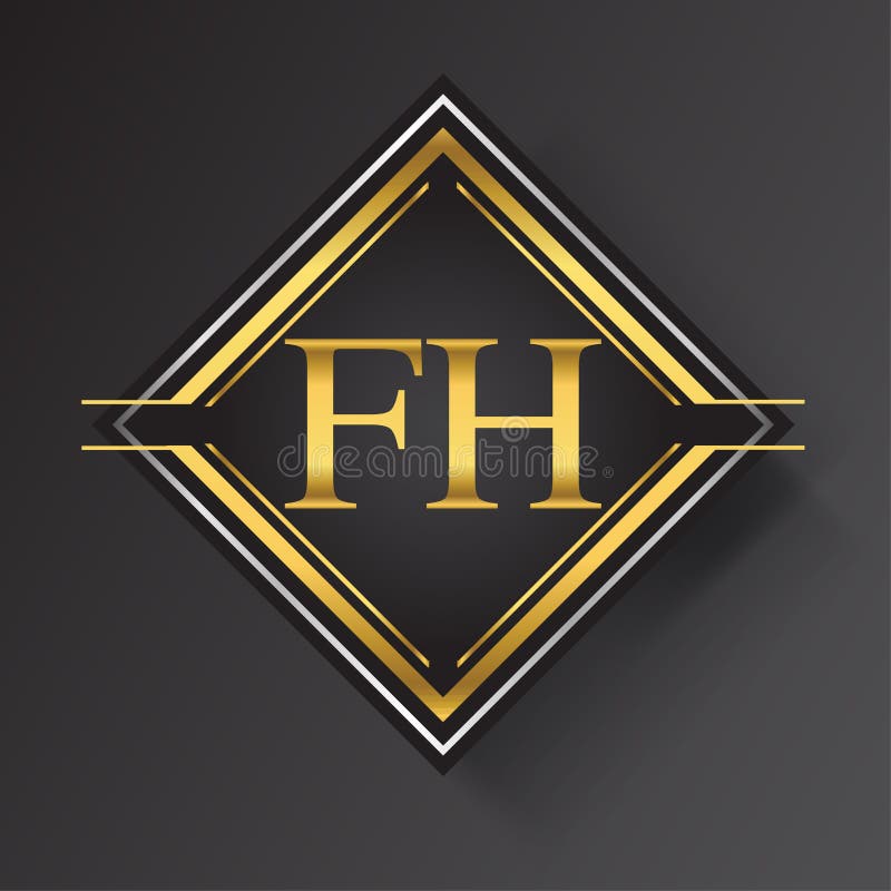 FH Letter Logo in a Square Shape Gold and Silver Colored Geometric ...
