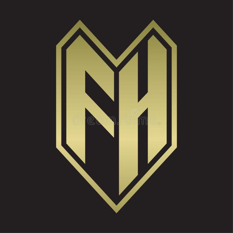 FH Logo Monogram with Emblem Line Style Isolated on Gold Colors Stock ...