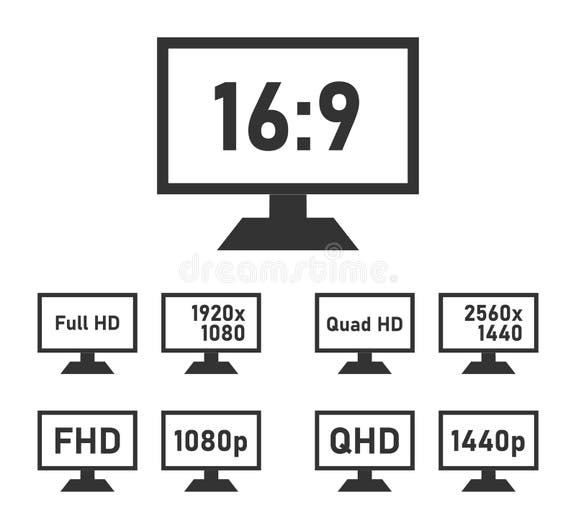 FHD and QHD Specifications Icon Set, Full Hd and Quad Hd Display ...