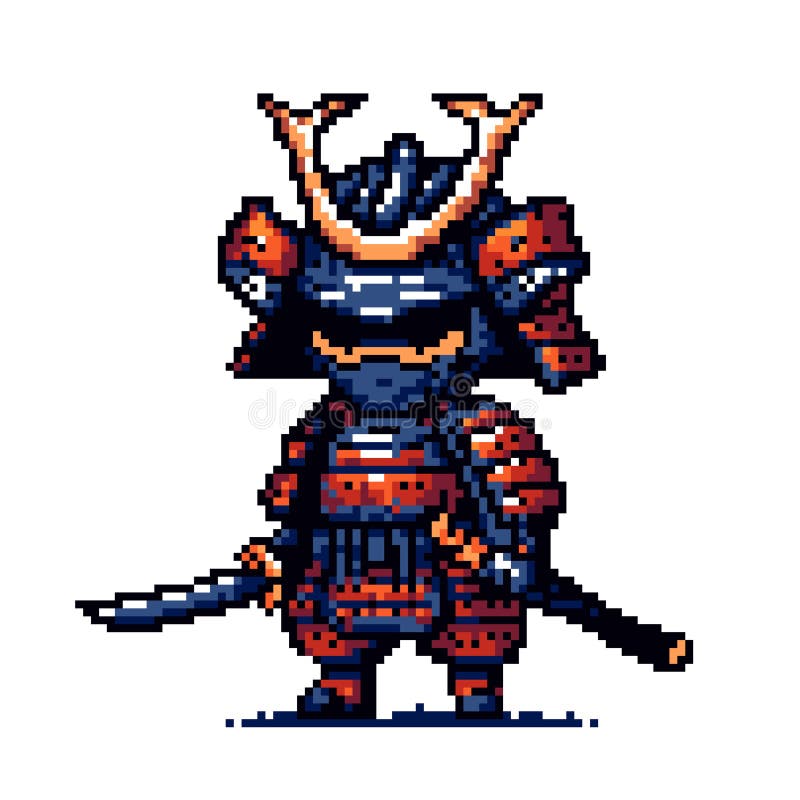 Pixel Art Red Samurai Fighter 8-Bit Pixelated Illustration Vector ...
