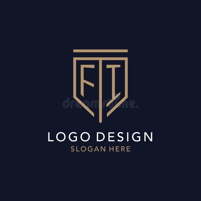 FI Initial Logo Monogram with Simple Luxury Shield Icon Design Stock ...