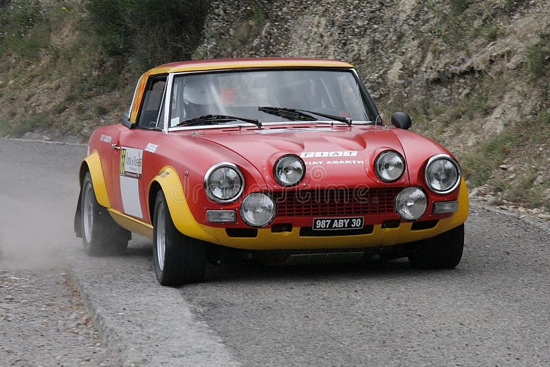 Fiat 124 Abarth rally car editorial stock photo. Image of stage - 69838023