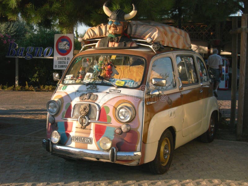 Fiat Multipla Gazzetta on an Old Racing Car in Rally Mille Miglia 2020 ...