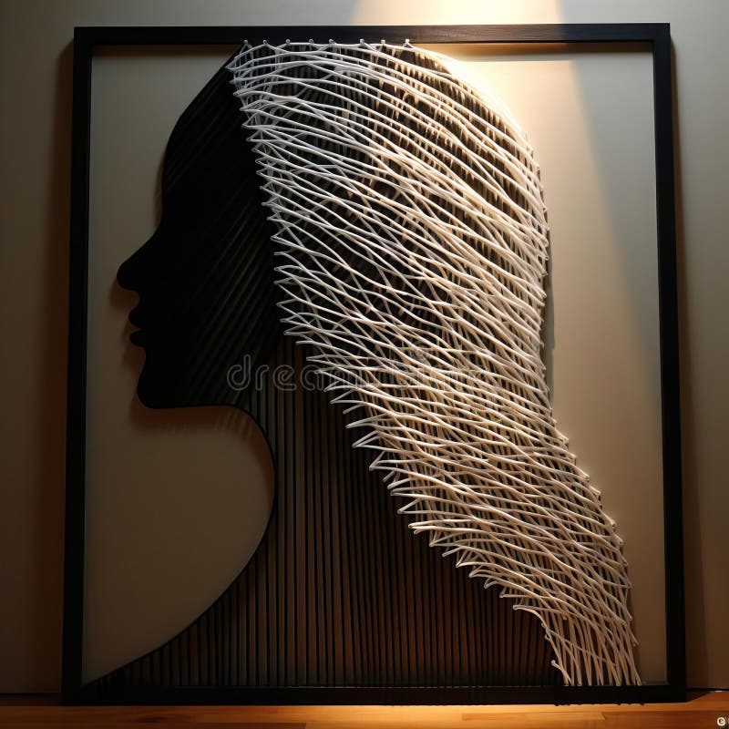 Fiber Art Silhouette Profile with String Art Composition Style Stock ...