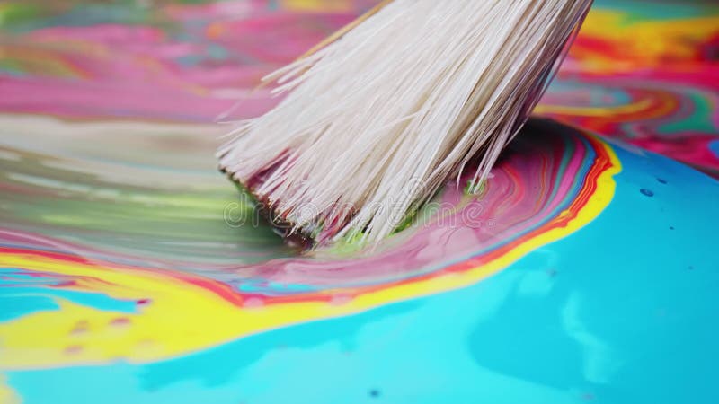 Fiber of Brush Spreading Layer of Paint with Colored Stains Stock Video ...