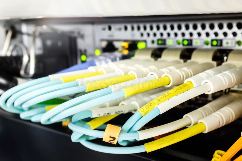 Fiber Cable Connections in Switch Stock Photo - Image of network ...