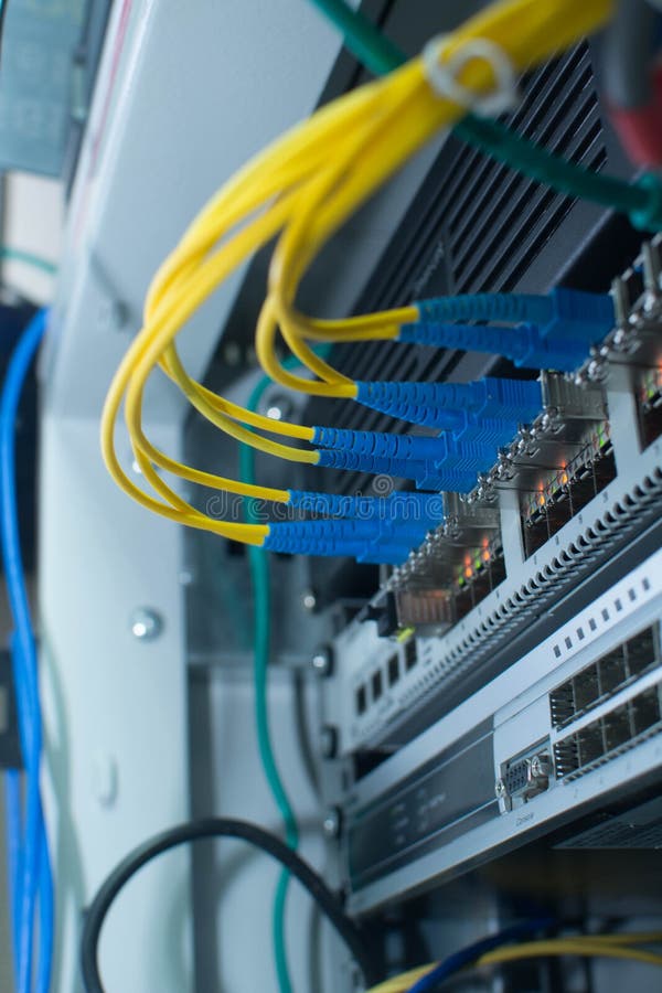 Ethernet Network Switch. Optical Fiber Cable. Stock Photo - Image of ...