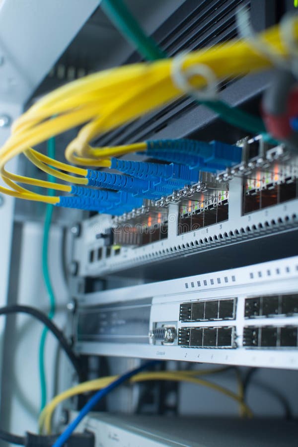 Ethernet Network Switch. Optical Fiber Cable. Stock Photo - Image of ...