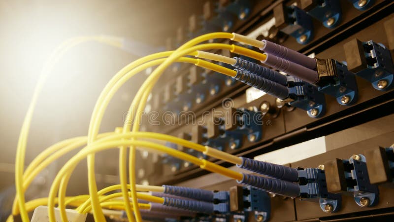 Fiber Cables and Path Panel in Rack Stock Image - Image of receiver ...