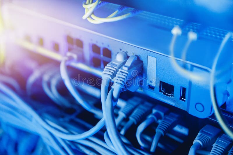 Fiber Ethernet Cable on Network Switches Optical Connector Interface ...