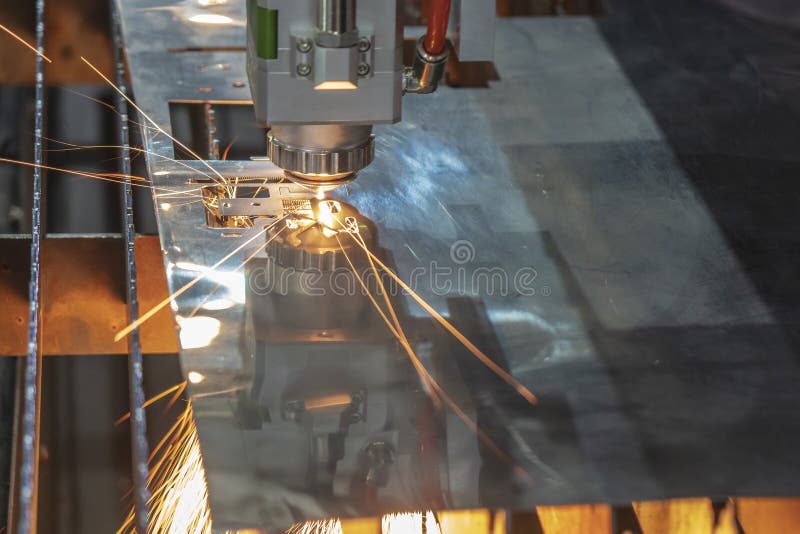 The Fiber Laser Cutting Machine Control by CNC Program. Stock Photo ...