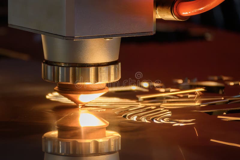 The Fiber Laser Cutting Machine Cut the Metal Plate with the Sparkling ...