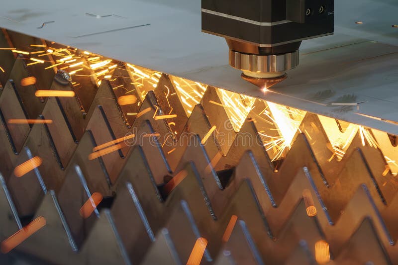 The Fiber Laser Cutting Machine Cut the Metal Plate with the Sparkling ...