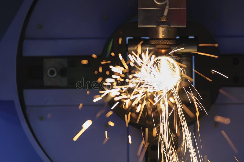 The Fiber Laser Cutting Machine Stock Image - Image of fire, iron ...