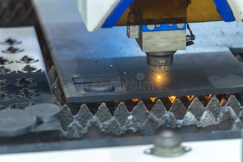 The Fiber Laser Cutting the Sheet Metal Plate Stock Image - Image of ...