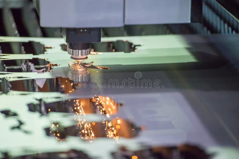 The Fiber Laser Cutting the Sheet Metal Stock Image - Image of machine ...