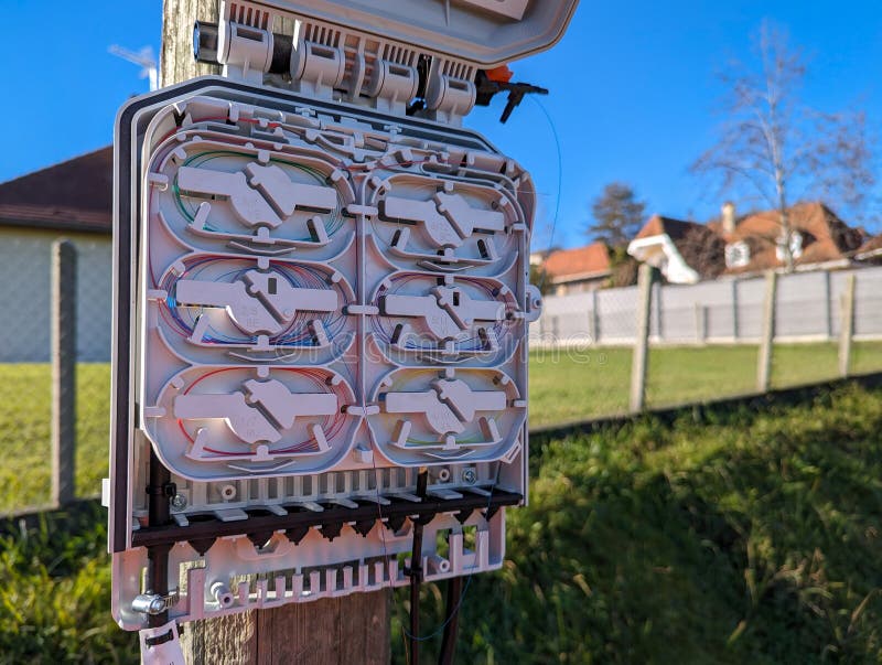 Fiber Optic Box on a Wooden Pole Editorial Stock Photo - Image of ...