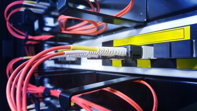 Fiber Optic Cable Connect To Network Device. Stock Image - Image of ...