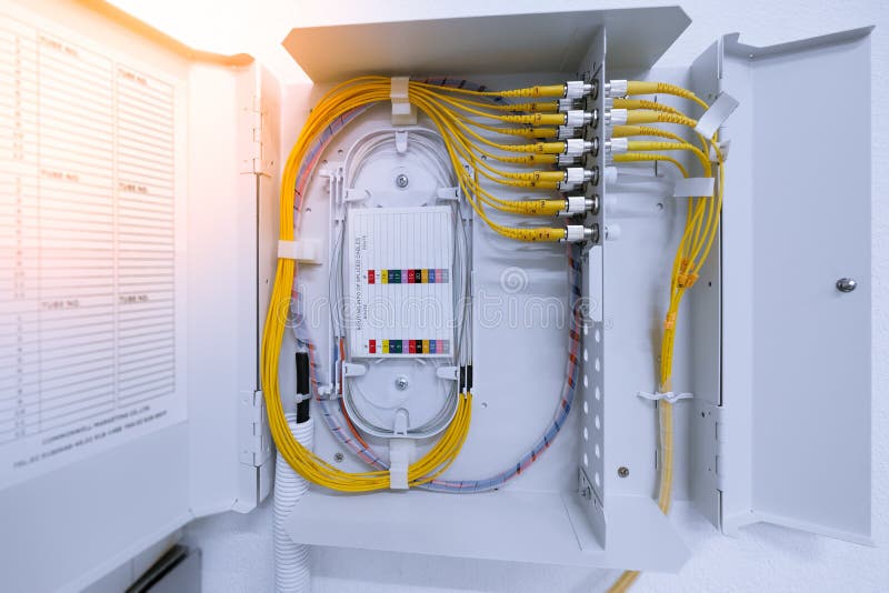 Fiber Optic Cable Connected To Enclosure Box in a Technology Data ...