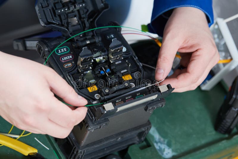 Fiber Optic Cable Splice Machine in Work Stock Image - Image of fusion ...