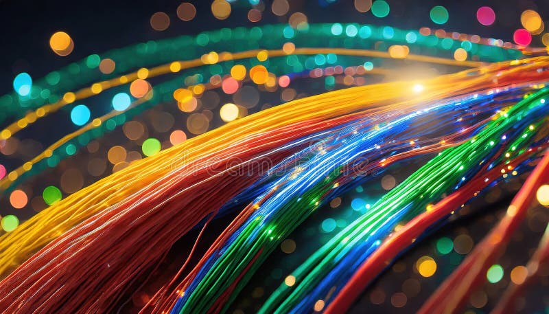 Fiber Optic Cable Data Transmission. Colorful Fiber Optic Cables with ...