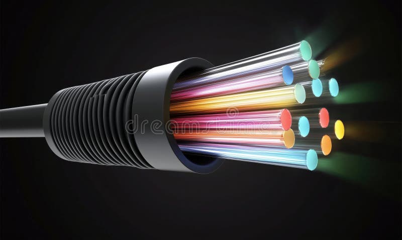 Fiber Optic Cable Emitting Colorful Light Beams, Showcasing Data ...