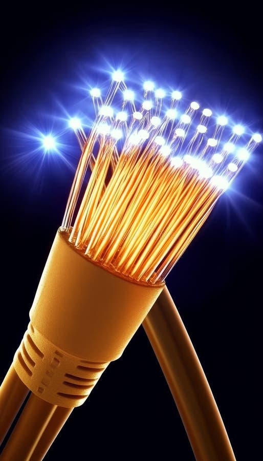 Fiber Optic Cable with Glowing Blue Lights, Data Transmission, High ...
