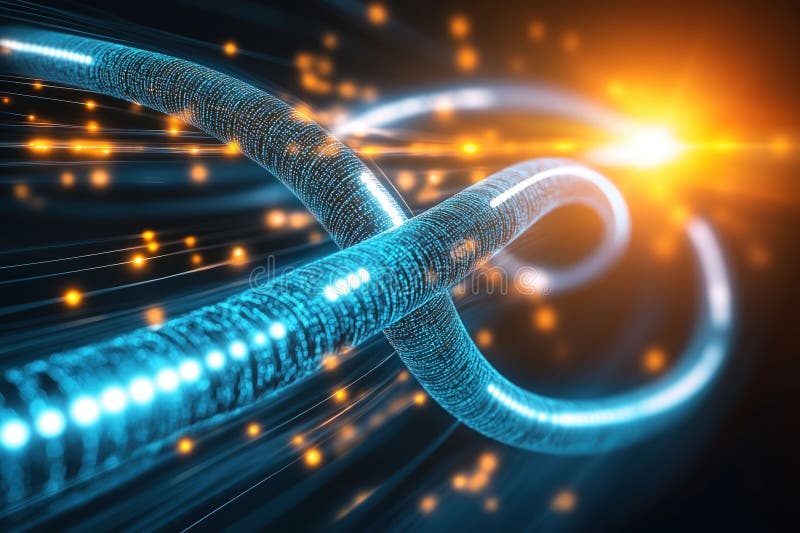 Fiber Optic Cable with Glowing Light Trails and High Speed Internet ...