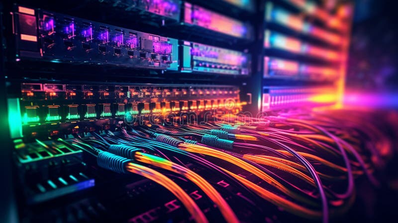 Fiber Optic Cable Internet with Big Database Servers Connection Line ...