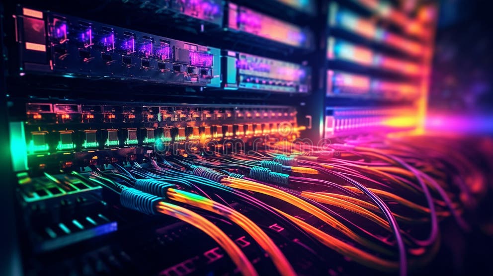 Fiber Optic Cable Internet with Big Database Servers Connection Line ...