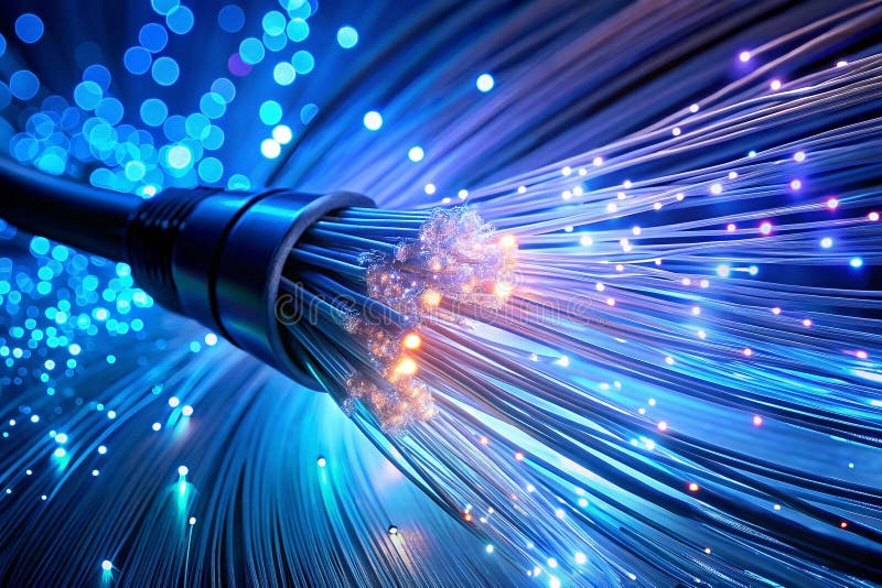 Fiber Optic Cable Network Connection with Glowing Light Stock ...