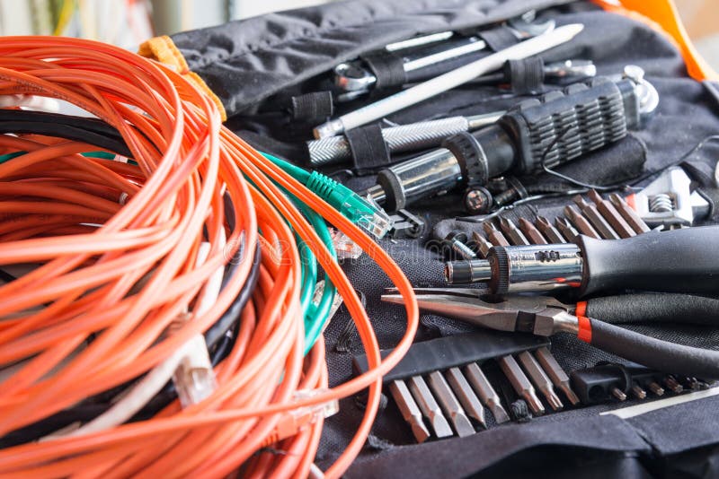 Fiber Optic Cable in a Reel with it Engineer S Tools. Stock Photo ...