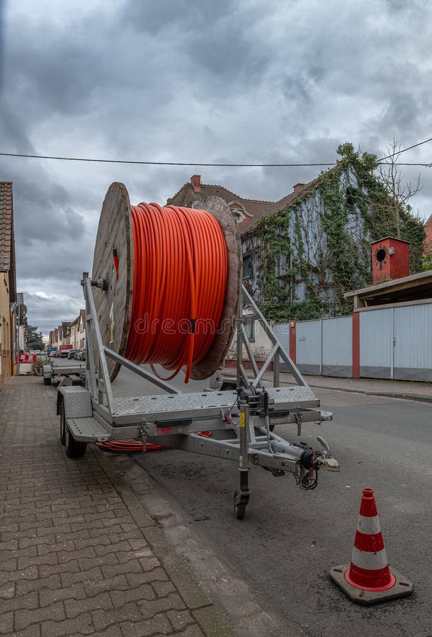 Fiber Optic Cable Reel on a Roadside Trailer Editorial Photography ...