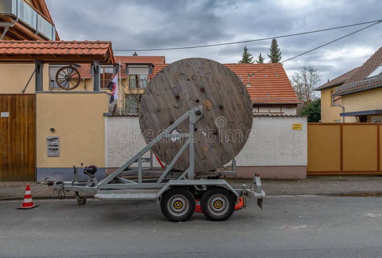 Fiber Optic Cable Reel on a Roadside Trailer Editorial Photography ...