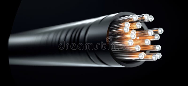 Fiber Optic Cable Showcasing Multiple Glass Fibers Transmitting Light ...