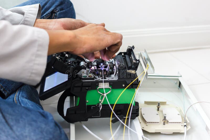 Fiber Optic Cable Splice Machine Stock Photo - Image of fibre, plug ...