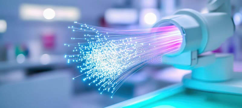 Fiber Optic Cable Transmitting Data in Modern Laboratory Setting Stock ...