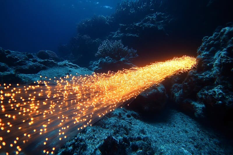 Fiber Optic Cable Transmitting Data through the Ocean Floor Stock Photo ...