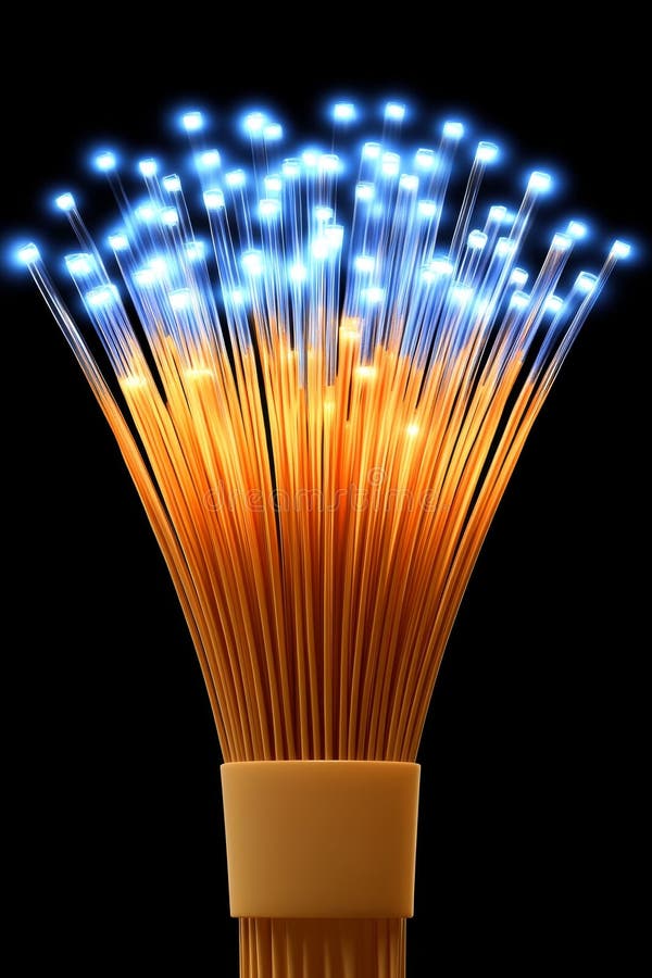 Fiber Optic Cables, Blue and Orange Lights, High-Speed Internet, Data ...