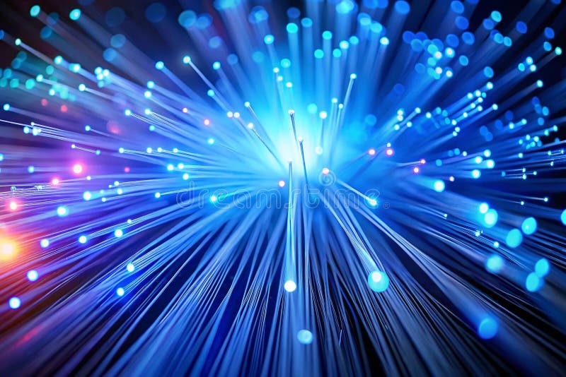 Fiber Optic Cables Burst, Radiating Light, Dark Background Stock ...