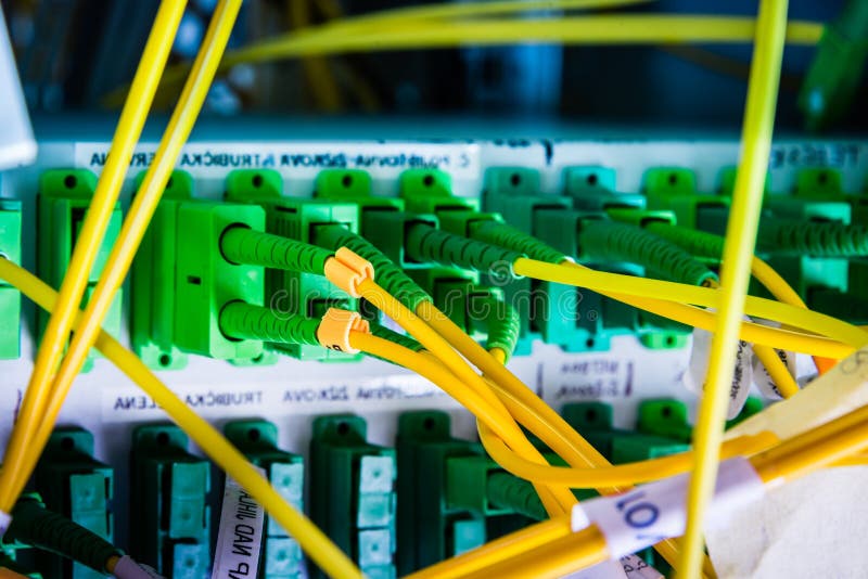 Fiber Optic Cables Connected into Main Data Switch Stock Image - Image ...