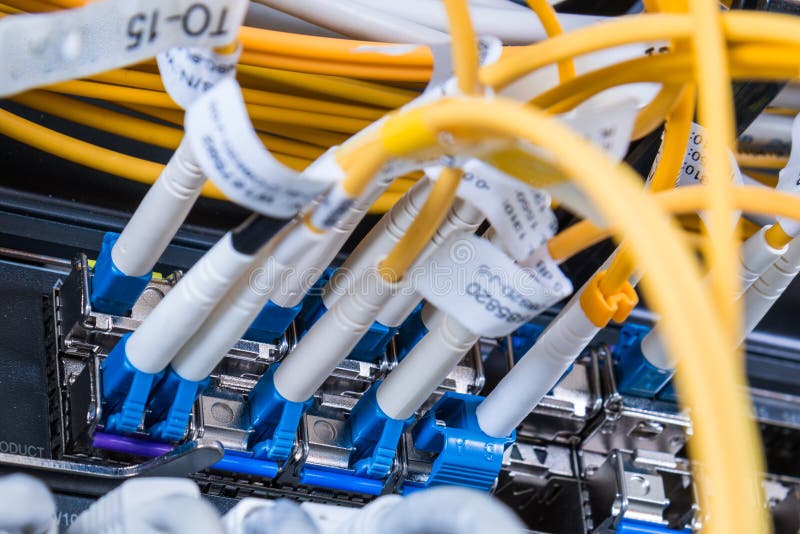 Fiber Optic Cables Connected into Main Data Switch Stock Image - Image ...
