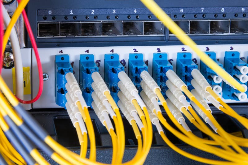 Fiber Optic Cables Connected into Main Data Switch Stock Image - Image ...