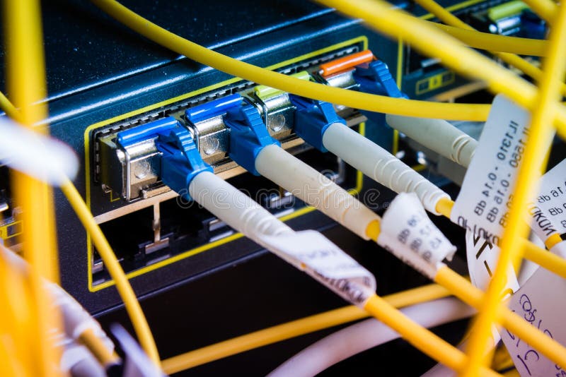 Fiber Optic Cables Connected into Main Data Switch Stock Image - Image ...
