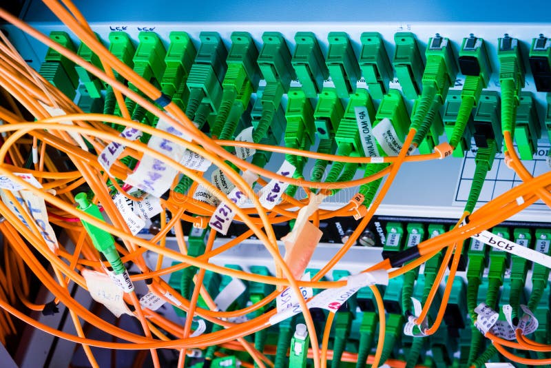 Fiber Optic Cables Connected into Main Data Switch Stock Photo - Image ...