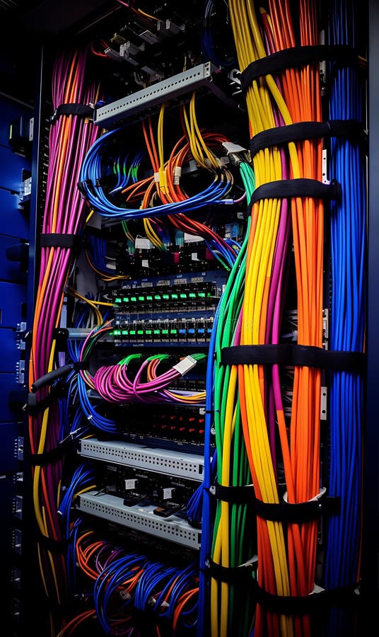 Fiber Optic Network Hub and Patch Cables Stock Illustration ...