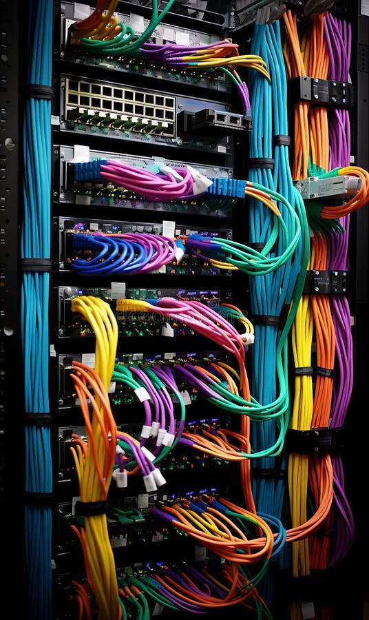 Fiber Optic Network Hub and Patch Cables Stock Illustration ...