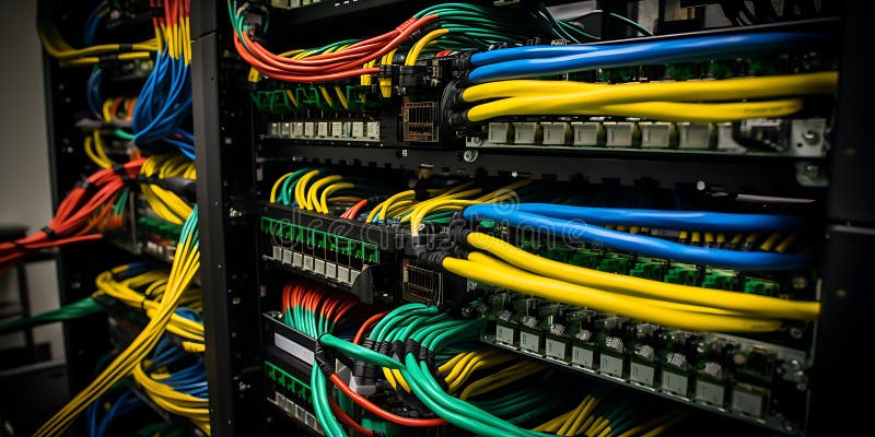 Fiber Optic Network Hub and Patch Cables Stock Illustration ...