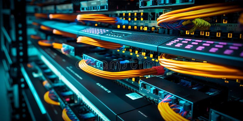 Fiber Optic Network Hub and Patch Cables Stock Illustration ...