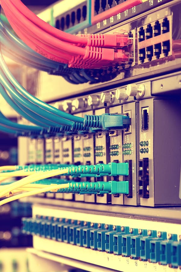 Fiber Optic Cables Connected To an Optic Ports and Cable Stock Photo ...